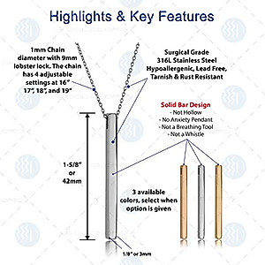 Dolceoro I LOVE YOU MORE, Inspirational Mantra Necklace Vertical Bar Pendant, 316L Surgical Stainless Steel