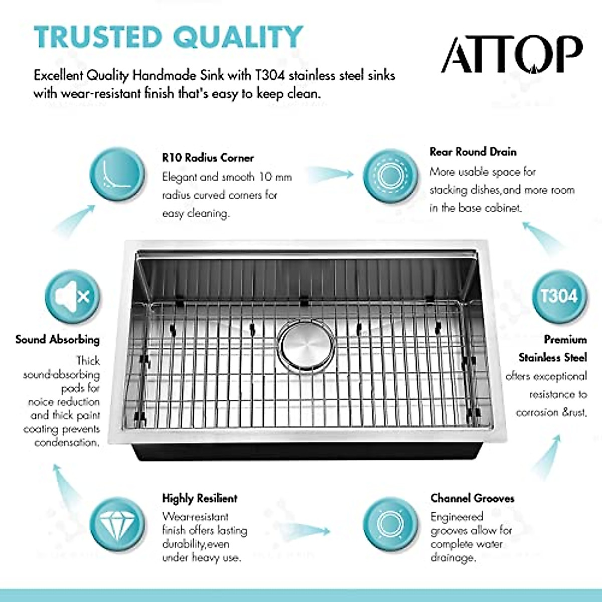 ATTOP Undermount Workstation Kitchen Sink With Faucet,32 Inch Undermount Kitchen Sink Stainless Steel Single Bowl Workstation Sink