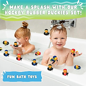 Sports-Themed Rubber Duckies - Rubber Ducky Bath Toy Set, 2" Hockey, Baseball, Football, Basketball, and Soccer Mini Rubber Ducks - Durable Mini Ducks for Kids of All (Hockey - Pack of 12)