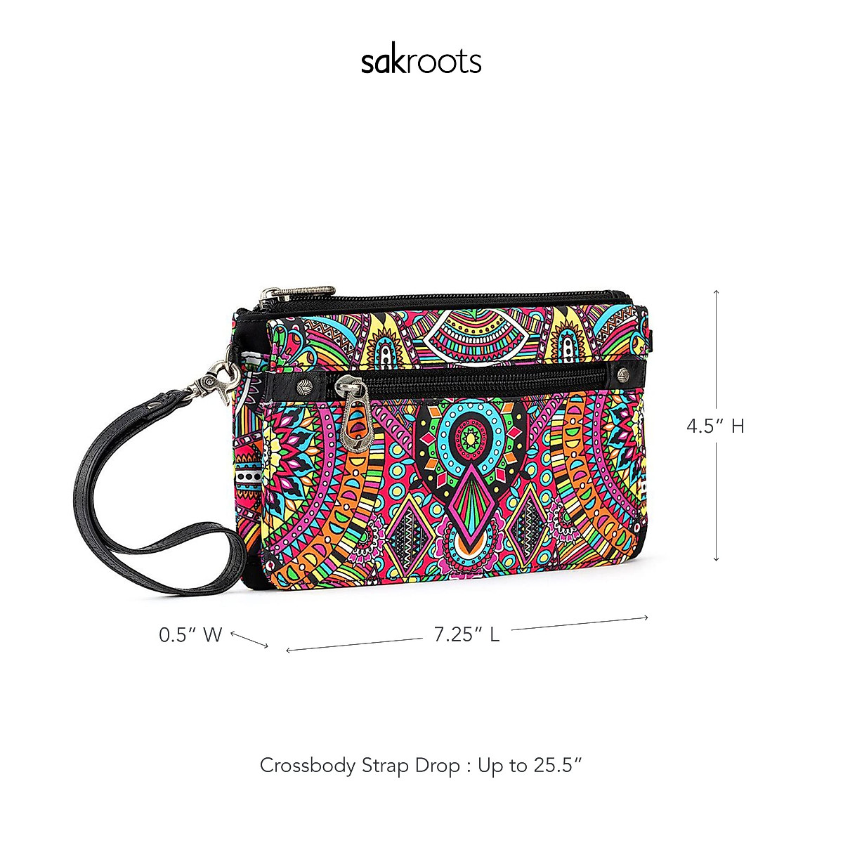 Sakroots Womens Eco-twill Sakroots Corin Smartphone Flap Crossbody in Eco Twill, Rainbow Wanderlust, One Size US