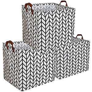 ESSME 3pack Square Storage Bin,Cotton Fabric Laundry Baskets,Collapsible Waterproof Toy Storage Bin with Handles for Family Storage,Shelf Baskets (Black arrows)