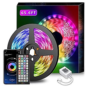 Nexillumi 65.6Ft LED Strip Lights Music Sync Color Changing RGB LED Strip 44-Key Remote, Sensitive Built-in Mic, App Controlled LED Lights Rope Lights, 5050 RGB LED Light Strip(APP+Remote+Mic)
