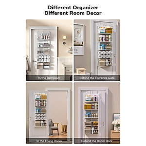 ALLTIDYUP Clear Over The Door Organizer 5 Shelf, Door Hanging Organizer with 10 Large Capacity Pockets, Behind The Door Storage for Pantry Dorm Room Bedroom Closet Nursery and Sundries, White