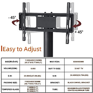 Swivel Corner Floor TV Stand with Mount for 32 37 43 47 50 55 60 65 inch Flat Curved Screen TVs, Adjustable 3-Tier Tempered Glass Storage Television Stand with Cable Management, Max VESA 600X400mm