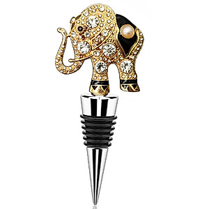 Wine Bottle Stopper Airtight Seal-Decorative Crystal Polygonal Gem Pearls Elephant Animal Gold Bottle Topper for Wine &Beverage Plug,Set of 1