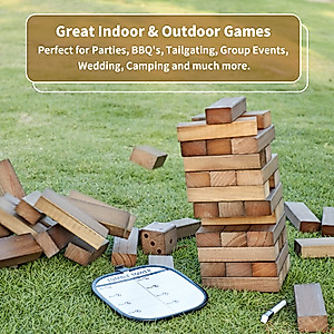 ApudArmis Giant Tumble Tower (Stack from 2Ft to Over 4.2Ft), 54 PCS Pine Wooden Stacking Timber Game with 1 Dice Set - Classic Block Giant Outdoor Game for Teens Adults Family(Brown)