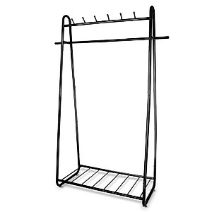 Fishat Heavy Duty Strong Black Garment Rack Clothing Hanging Clothes, 16" D x 41" W x 66" H with 6 Display Hooks, Freestanding Bottom Shelves Shoes Organization, Bedroom Living Study Room Entryway