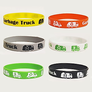 ATSMOICY 24 Garbage Truck Themed Party Silicone Wristband Bracelets Rubbish truck Themed Baby Shower Birthday Waste Management Recycling Party Supplies Decorations Favors Rubber Bracelet