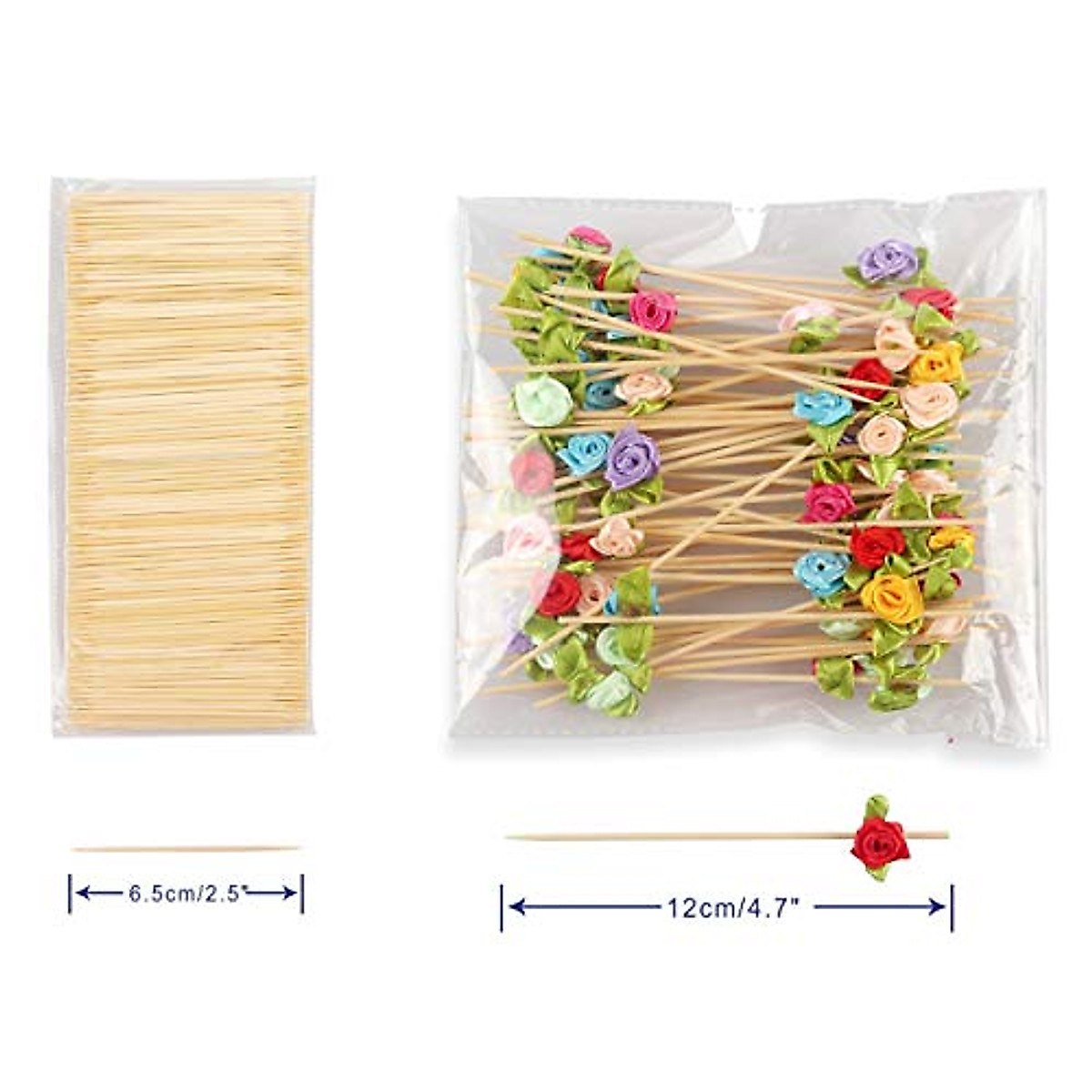 Minisland Multicolor Rose Flower Fancy Toothpicks for Appetizers 4.7 Inch Long Bamboo Cocktail Picks Bridal Shower Wedding Valentines Party Food Fruit Drinks Garnish Skewer Sticks 100 Counts -MSL129