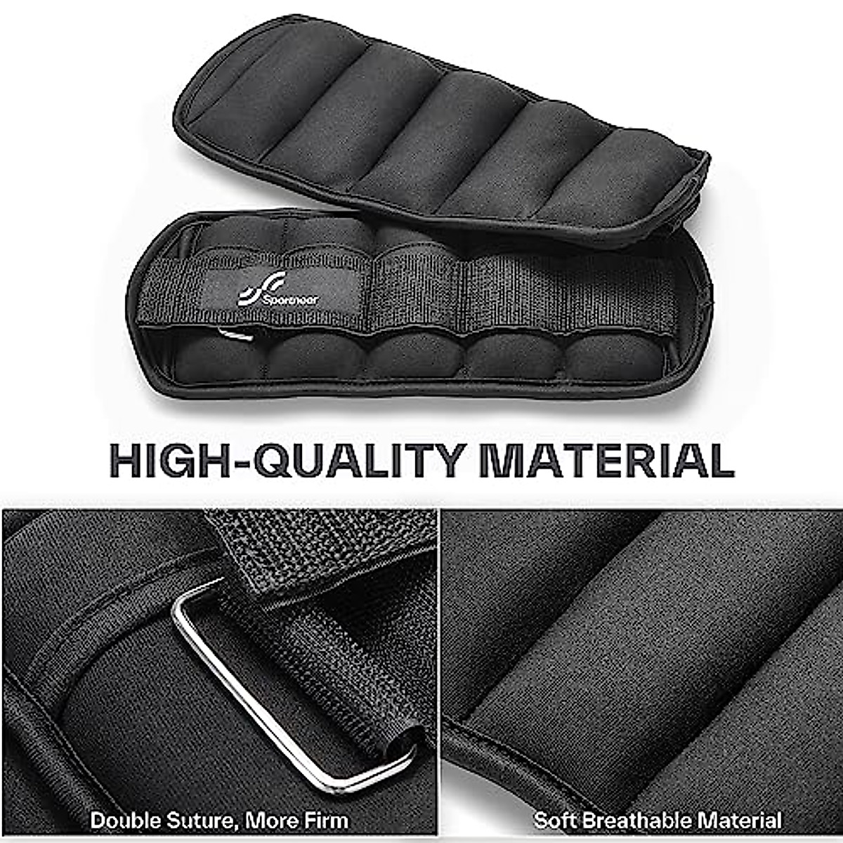 Sportneer Adjustable Ankle Weights 1 Pair 2 4 6 8 10 Lbs Leg Weight Straps for Women Men, Weighted Ankle Weights Set for Gym,Fitness, Workout,Walking, Jogging,1-5 lbs for Each Ankle, 1 Pair 2-10 lbs (Black)