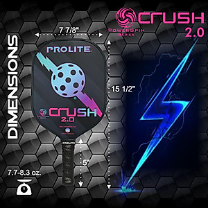 PROLITE Crush PowerSpin 2.0 Pickleball Paddle - Reactive Fiberglass with UV Protection Graphics and a 14 mm PolyCore - Made in The USA Since 1984 - Color Design: HIGH Tide