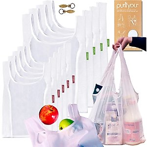 DUAL Purpose Reusable Produce and Grocery Bags, Set of 9 SEE THROUGH Mesh | with Handles | Shopping Bags & Farmers Market Net Bag, Washable | Storage for Food, Fruits, Vegetable and Shopping Organizer