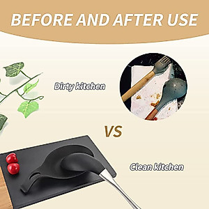 1pcs Silicone Spoon Rest 9 inches Large Size for kitchen Counter Silicone Utensils Ladle Holder Large Black