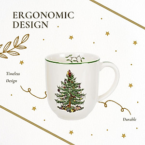Spode Christmas Tree Cafe Mug - 14 Oz Ceramic Holiday Coffee Mugs for Tea, Hot Chocolate, Lattes - Festive Design with Santa and Christmas Tree Motif - Microwave & Dishwasher Safe