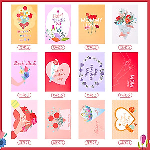 Fuutreo 180 Pack Mother's Day Card Assortment with 180 Envelopes and 180 Cute Stickers Floral Mother's Day Greeting Cards Blank Inside for Mother's Day Birthday Supplies, 4 x 6 Inch, 12designs