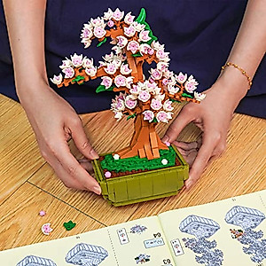 IACTIONUNION Cherry Blossom Bonsai Tree Building Block Sets 550Pcs Japanese Sakura Artificial Flowers Building Toys Botanical Collection Gifts for Women Girls Adults Kids 8-12