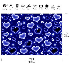 Aperturee Blue Heart Early 2000s Backdrop 7x5ft Valentines Birthday Newborn Baby Shower Kids Love Heart Stars Photography Background Valentines Portrait Photo Booth Studio Shoot Props Party Decoration