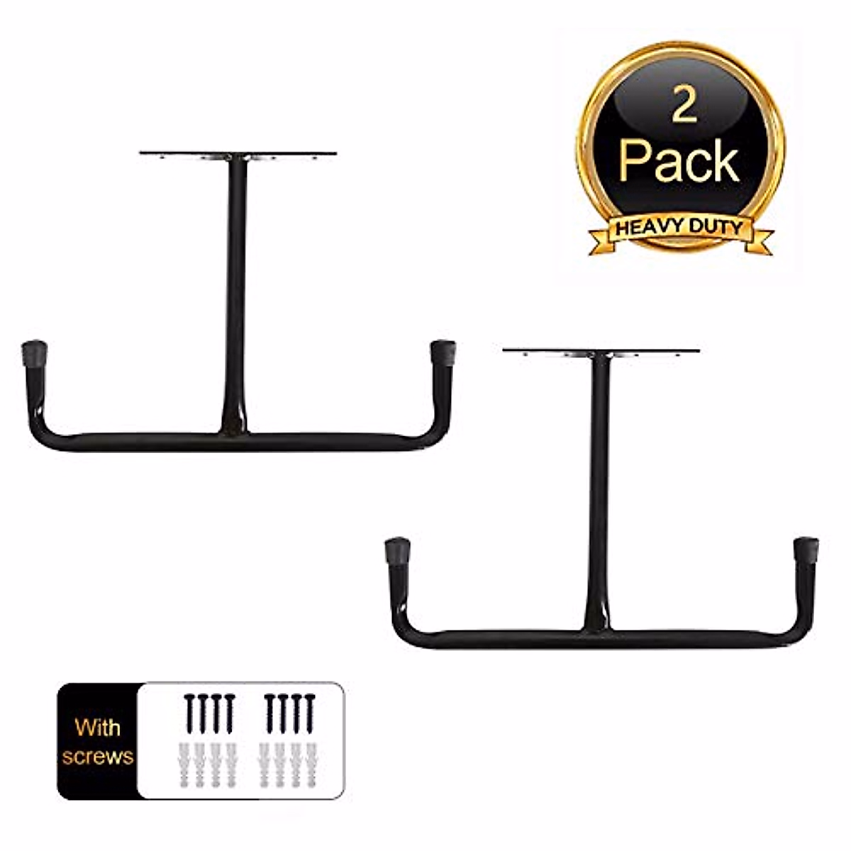 Henson Overhead Garage Storage Rack - Heavy Duty Double Ceiling Mounted Hooks Utility Hangers Safe Racks for Fishing Rod 16.5" Arm Length 2 Pack, Black