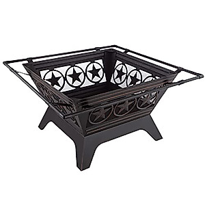 Pure Garden 50-LG1203 32” Outdoor Deep Fire Pit-Square Large Steel Bowl with Star Design, Mesh Spark Screen, Log Poker & Storage Cover-Patio Wood Burning, Black