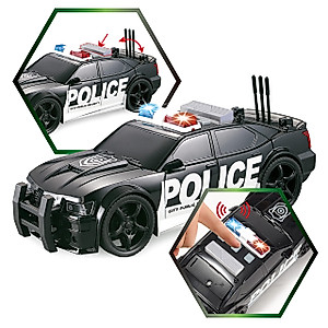 JOYIN Police Camp Toy Set of Friction Powered Police Car, Realistic Military Camp Tent and Policemen Action Figures, Police Vehicle with Light and Sound Siren for Over 3 Years Old Boys