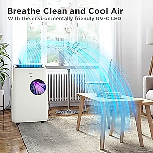 TURBRO Greenland 14,000 BTU Portable Air Conditioner and Heater, Dehumidifier and Fan, 4-in-1 Floor AC Unit for Rooms up to 600 Sq Ft, UV-C Light, Sleep Mode, Timer, Remote Included (10,000 BTU SACC)