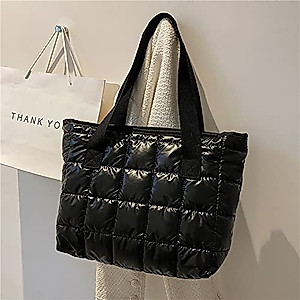 JOYART Women's Tote Bag-Casual Quilted Handbag Fashion Shoulder Bag with Zipper for Office, Travel, School-Large Capacity, Black