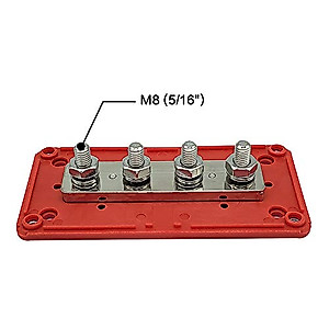 IZTOSS 300A Bus Bar 5/16" Heavy Duty Module Design BusBar Box Power Distribution Block 48V 4X M8 Terminal Studs Battery Junction Block for Battery Marine RV Truck (Red)