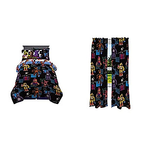 Franco Kids Bedding Super Soft Comforter and Sheet Set with Sham, 5 Piece Twin Size, Five Nights at Freddy's & Kids Room Window Curtains Drapes Set, 82 in x 84 in, Five Nights at Freddy's
