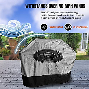 CoverSeal Large Grill BBQ Cover - Weather Resistant Apron for a 4-5 Burner Barbecue with Side Trays - Compact Seal from Ground Up - Silver - 69 Inches L x 24in W x 48in H'