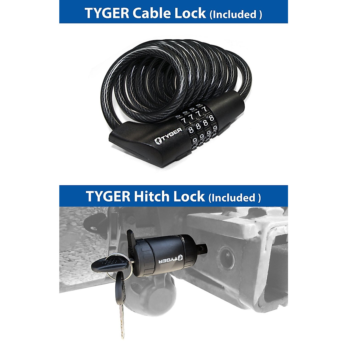 Tyger Auto TG-RK4B102B Deluxe 4-bike Carrier Rack Compatible with both 1-1/4'' and 2'' Hitch Receiver | with Hitch Pin Lock & Cable Lock | Soft Cushion Protector