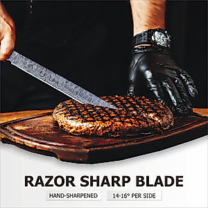 Wootzex 14” Damascus Chef Knife For Men & Women, Handmade Full Tang Brisket Knife With Wooden Handle, Razor Sharp Carving Knife For Meat Cutting, Professional Kitchen Knife For BBQ Veggies & Fruits