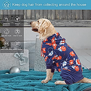 LovinPet Big Dogs Breeds Jammies, Wound Care/Post Surgery clothes, Pet Anxiety Relief for Dogs, Lightweight stretchy, Large Breed Dog Pajamas, Reflective Stripe, Floral Navy & Red Print, Pet Pj's /2XL