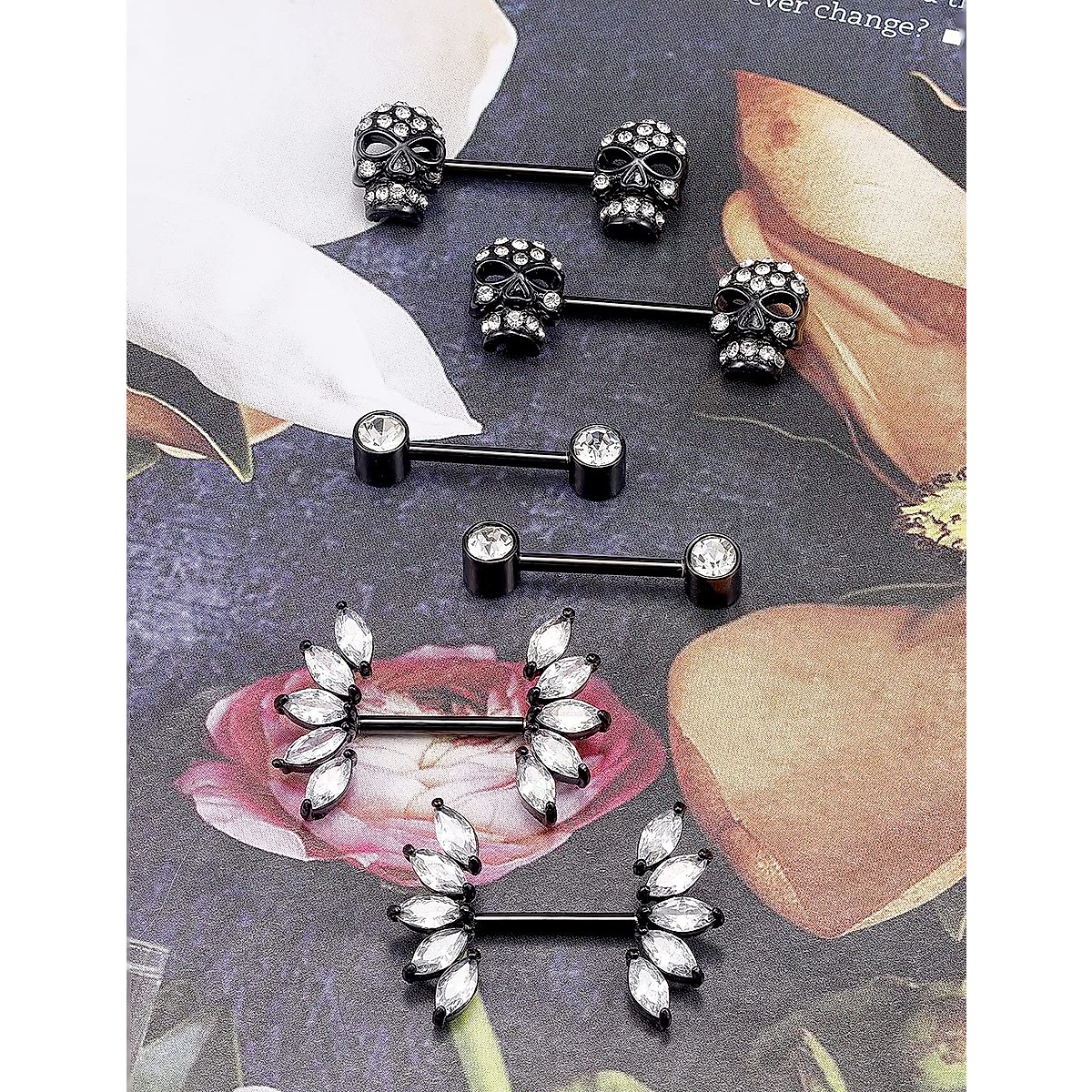 Vsnnsns 14G Nipple Rings for Women Stainless Steel Skull Nipple Rings CZ Nipple Piercing Jewelry Nipple Rings Surgical Steel Nipple Jewelry Barbell Body Piercing Jewelry Black