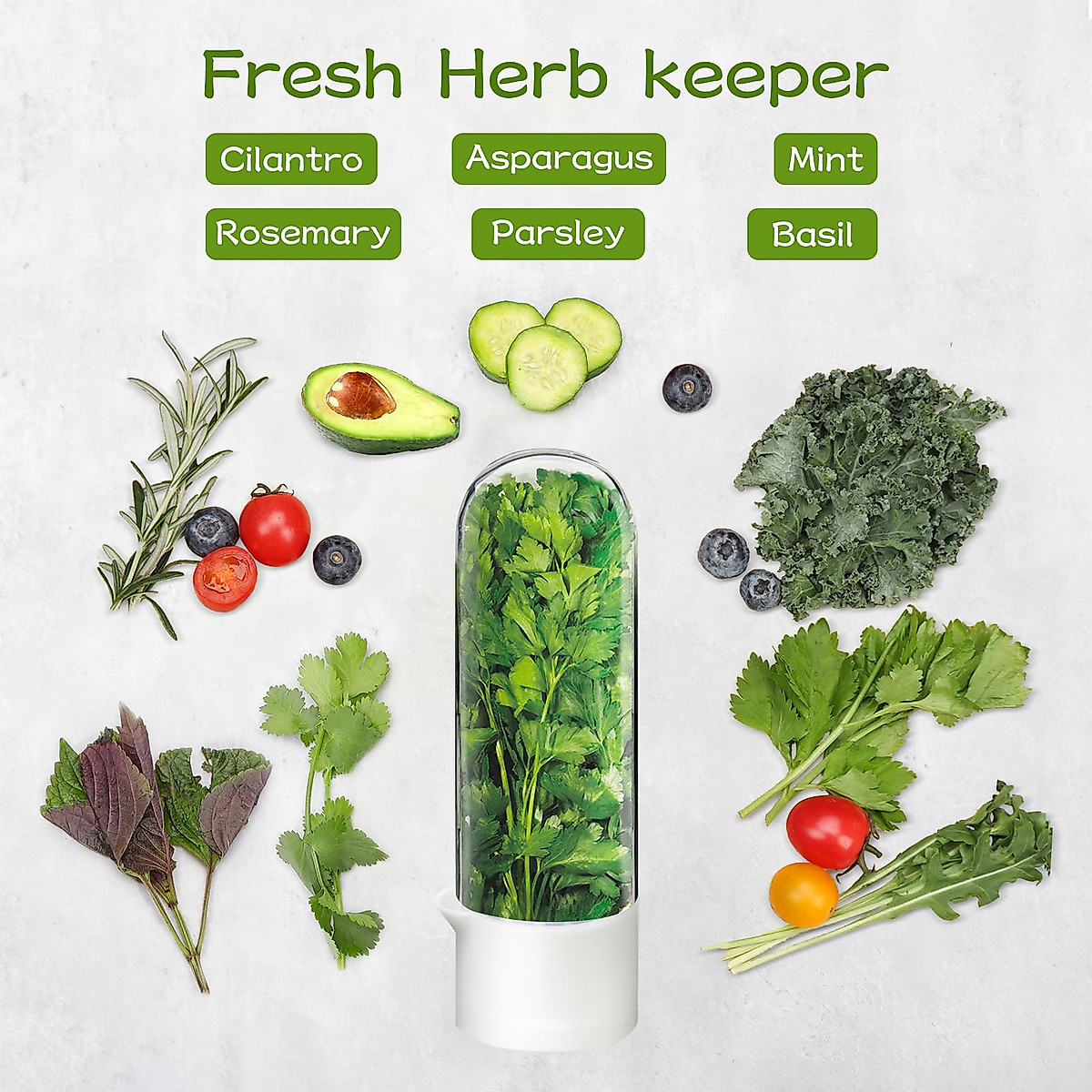 UEOZ Herb Keeper for Refrigerator, Herb Saver for Refrigerator, Cilantro Container, Vegetable Preservation Bottle for Cilantro, Mint, Parsley, Asparagus, Keeps Greens Fresh for 2-3 Weeks (2PCS)