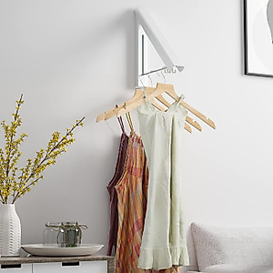 Foldable Wall Mounted Drying Rack with 80CM Extension Rod，Heavy Duty Aluminum Telescopic Clothes Hanger for Laundry Room Organisation Storage Drying Hanging Clothes with Drying Rod (2-Pack, White)