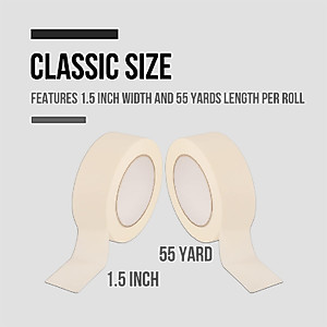 Lichamp Masking Tape Wide 1.5 inches, General Purpose Masking Tape Bulk Pack, 6 Rolls x 1.5 inches x 55 Yards (330 Total Yards)