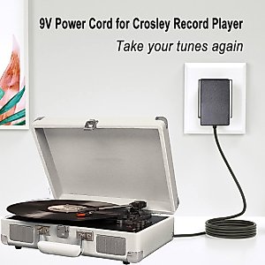 AC Adapter DC 9V Record Player Power Cord for Crosley Cruiser I II III Series 3 Speed Turntable Portable Suitcase Record Player CR8005A CR8005A-BK CR8005A-TU CR8005A-TW CR6005A CR89 Power Charger