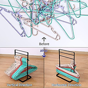 2 Pack Hanger Storage Organizer,Hanger Organizer Stacker with Clothespins Holder,Stainless Steel Hanger Stacker Rack for Closet Laundry Room,Space Saving Hanger Holder Stacker Stand, Black