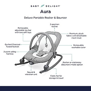 Baby Delight Aura Deluxe | Portable Baby Bouncer for Infants | Baby Rocker | Quilted Charcoal Tweed