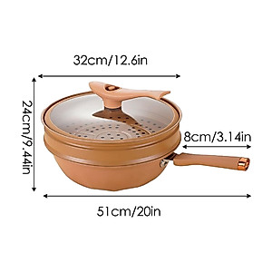 Iron Wok, Scratch Resistant Small Wok Pan with Lid, Energy-concentrating Pan Cookware, All In 1 Bottom Steaming and Cooking Chinese Wok, Nonstick Woks & Stir Fry Pans for Induction, Electric Stoves
