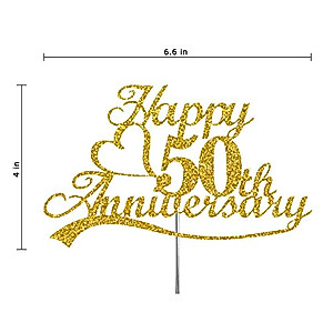 50th Anniversary Cake Topper Gold Glitter, 50 Wedding Anniversary Party Decoration Ideas, Premium Quality, Sturdy Doubled Sided Glitter, Acrylic Stick. Made in USA (50th Gold)