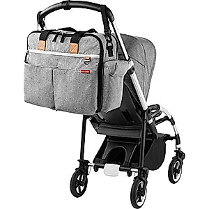 Skip Hop Diaper Bag: Iconic Duo Weekender, Extra Large Capacity with Changing Pad & Stroller Attachment, Grey Melange