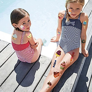 Ooopsiun Glitter Ice Cream Temporary Tattoos for Girls - 120 Glitter Styles, Ice Cream, Lollies, Donut Cake Tattoos - Sweet Summer Tattoos for Kids Birthday Party Decorations Supplies Favors