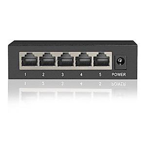 ienRon 5 Ports Gigabit Network Switch, Supported Desktop or Wall Mount Plug and Play with AI Detection Unmanaged Tiny Ethernet Splitter Network Switch in Metal Case, Red / Black