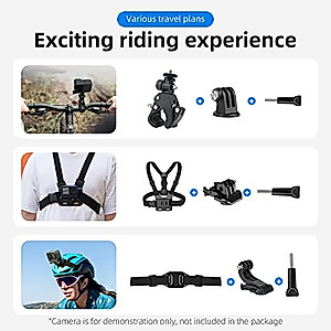 Adaptom Action Camera Accessories Kit w/Waterproof Case for GoPro, Neck Mount+Selfie Stick+Bike Mount for GoPro Hero 11 10 9 8 7 6 5 4 GoPro Max GoPro Fusion Insta360 DJI Osmo Most Action Camera