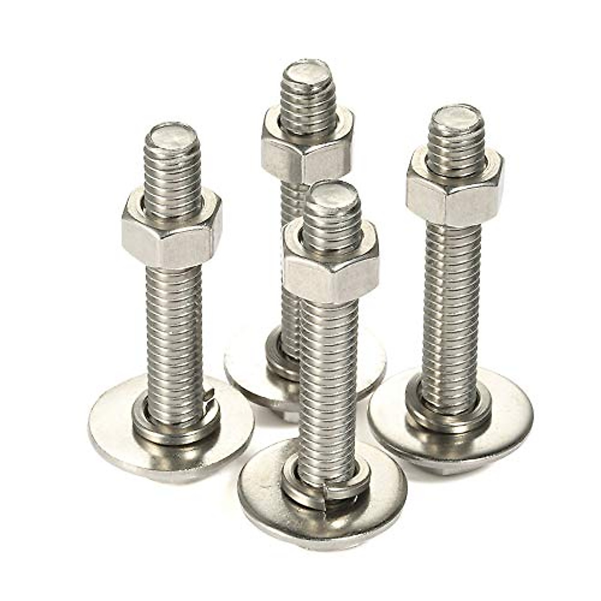 M10-1.5 x 60mm Hex Head Bolts, Hex Nuts, Extra-Large and Thick Flat & Lock Washers, Fully Threaded, 304 Stainless Steel, 4 Sets