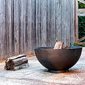 Ash & Ember 29" Hemisphere Fire Pit, Wood Burning Backyard Fireplace, Round Flat Flanged Base, Cast Iron High-Temp Black Paint Fire Bowl, Portable Outdoor Firepit