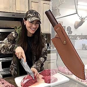 ZENG JIA DAO Heavy Duty Butcher Knife with Sheath High Carobon Steel Meat Cutting Cleaver for Slaughter - Outdoor Carry Hunting Knife