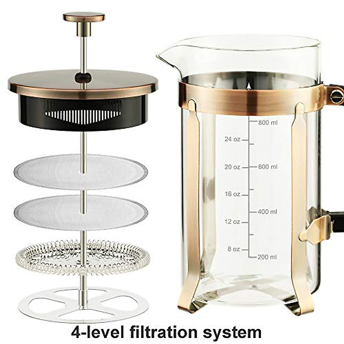 ADAMITA French Press Coffee Maker 8 cups 34 oz 304 Stainless Steel Coffee Press with 4 Filter Screens, Easy Clean Heat Resistant Borosilicate Glass - Free 100% BPA (A-Style-Copper-2A, 34 oz)
