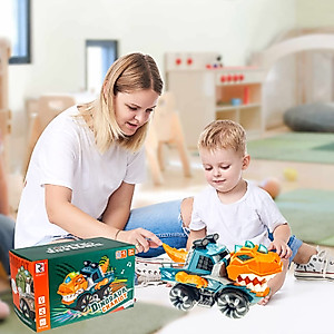 Dinosaur Toys for Kids 3-5 Years Old, Dinosaur Car Toy with Flashing Lights Music Roaring Sound Dino Light up Car Toys, Capture Dinosaur Play Set for Boys and Girls Ages 3+(Orange)